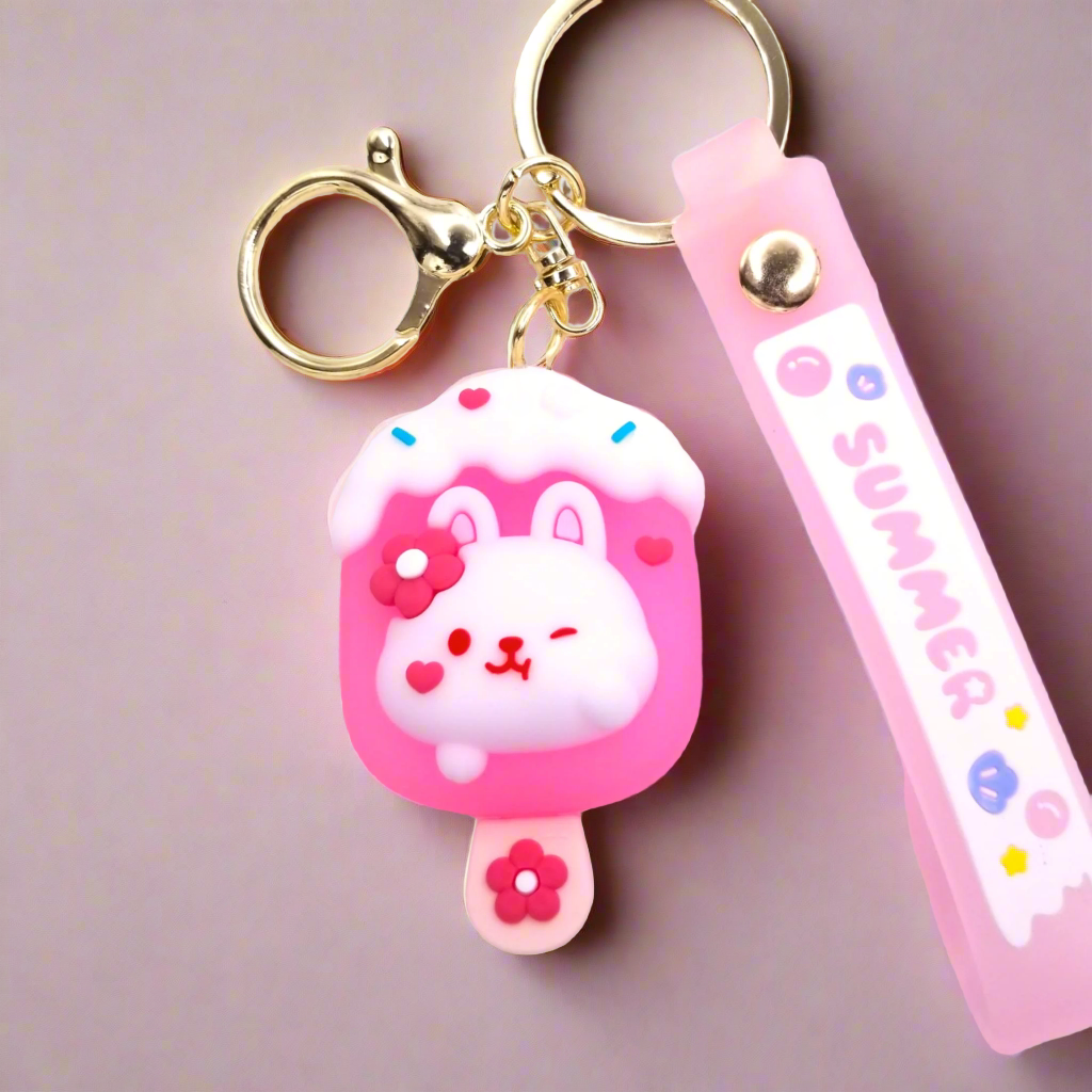Bunny Popsicle Keychain – Kawaii Summer Charm with Wrist Strap ...